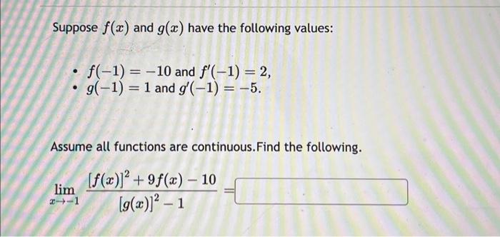 Solved Suppose f(x) and g(x) have the following values: - | Chegg.com