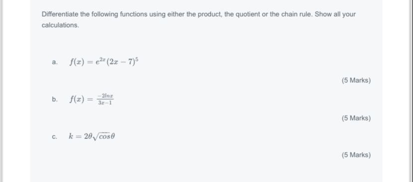 Solved Differentiate the following functions using either | Chegg.com
