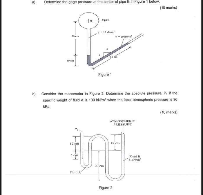Solved b) Consider the manometer in Figure 2. Determine the | Chegg.com