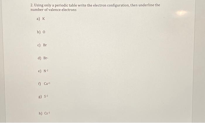 Solved 2. Using only a periodic table write the electron | Chegg.com