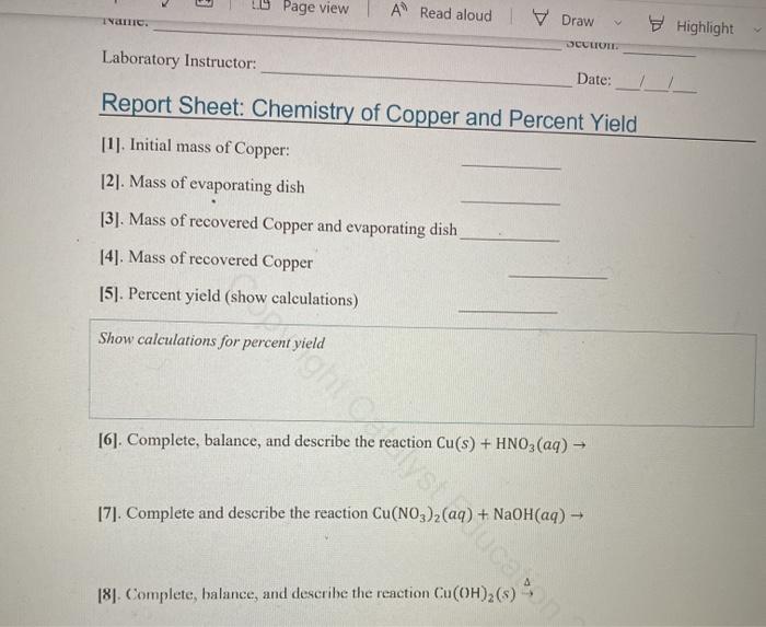 Solved nd Report Submission - Chemistry of Copper and | Chegg.com