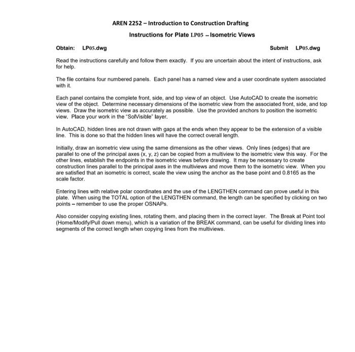 Instructions for Plate LP05 - Isometric Views Obtain: | Chegg.com