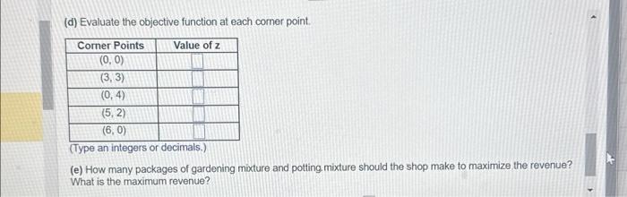 Solved (d) Evaluate the objective function at each corner | Chegg.com