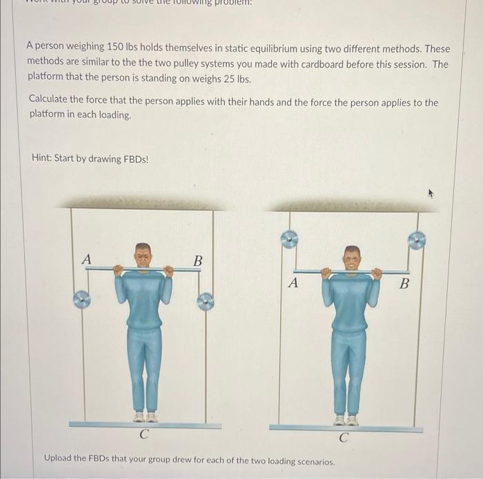 Solved 115 problem A person weighing 150 lbs holds | Chegg.com