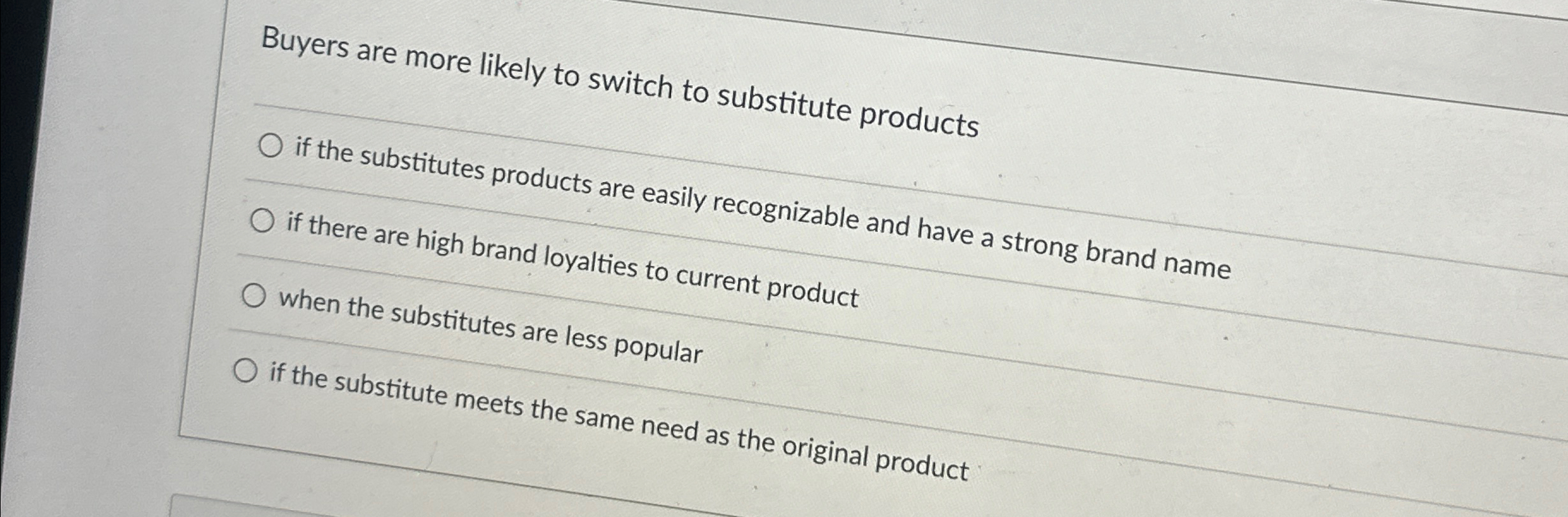 Buyers are more likely to switch to substitute | Chegg.com