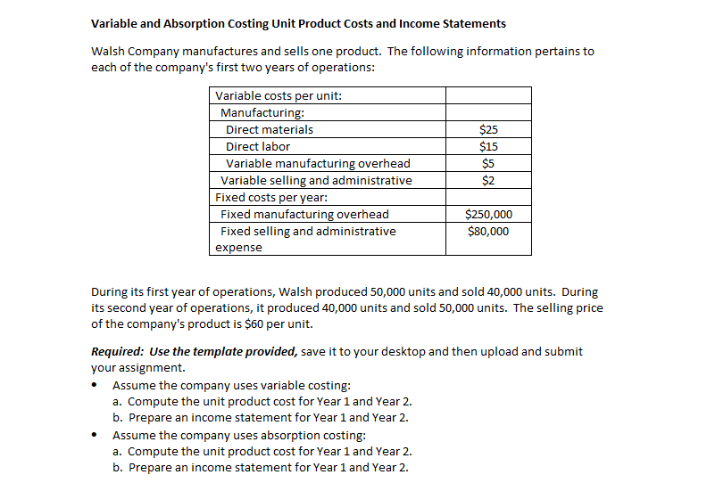 Solved Variable and Absorption Costing Unit Product Costs | Chegg.com
