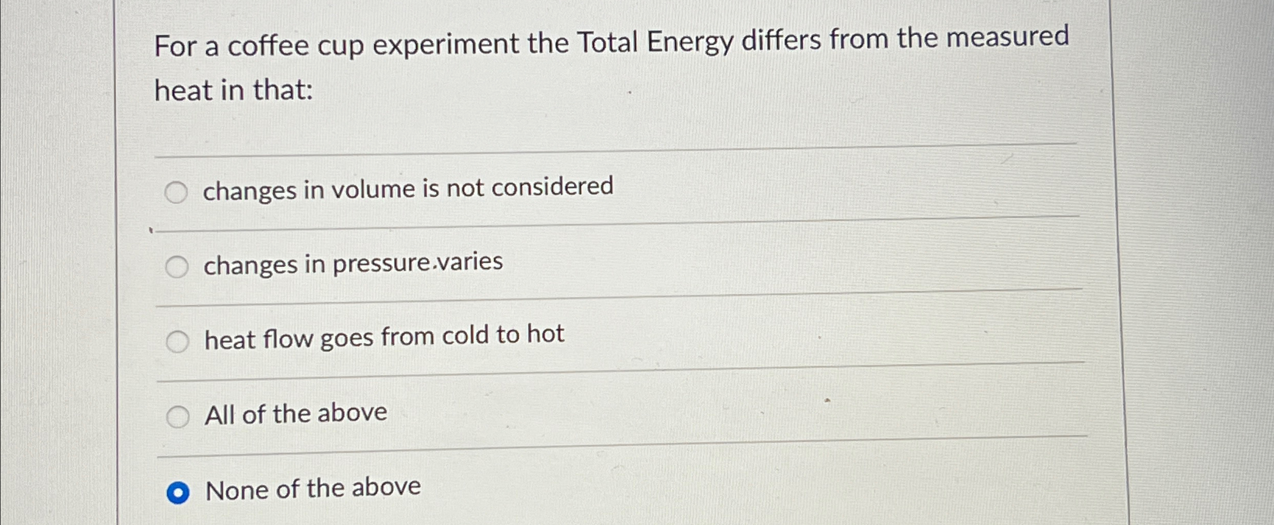 Solved For a coffee cup experiment the Total Energy differs | Chegg.com