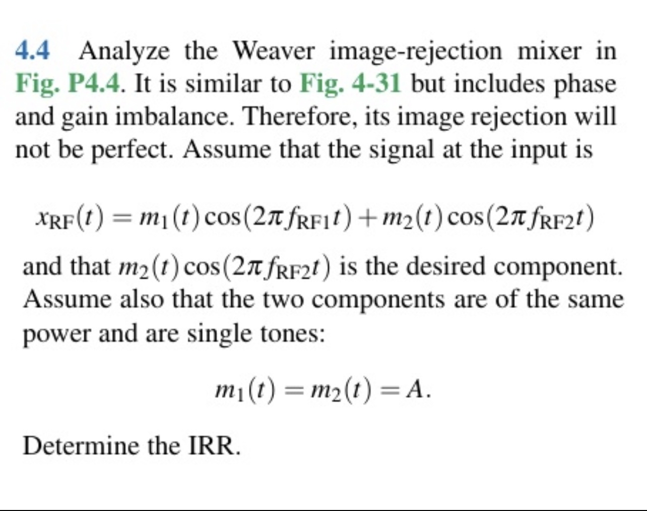 Solved 4.4 ﻿Analyze the Weaver image-rejection mixer in Fig. | Chegg.com