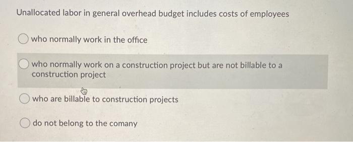 Solved Unallocated labor in general overhead budget includes | Chegg.com