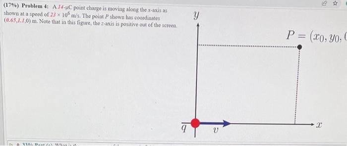 Solved (17\%) Problem 4: A 14−μC point charge is moving | Chegg.com