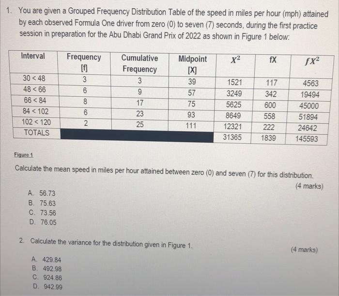 Solved 1. You are given a Grouped Frequency Distribution | Chegg.com
