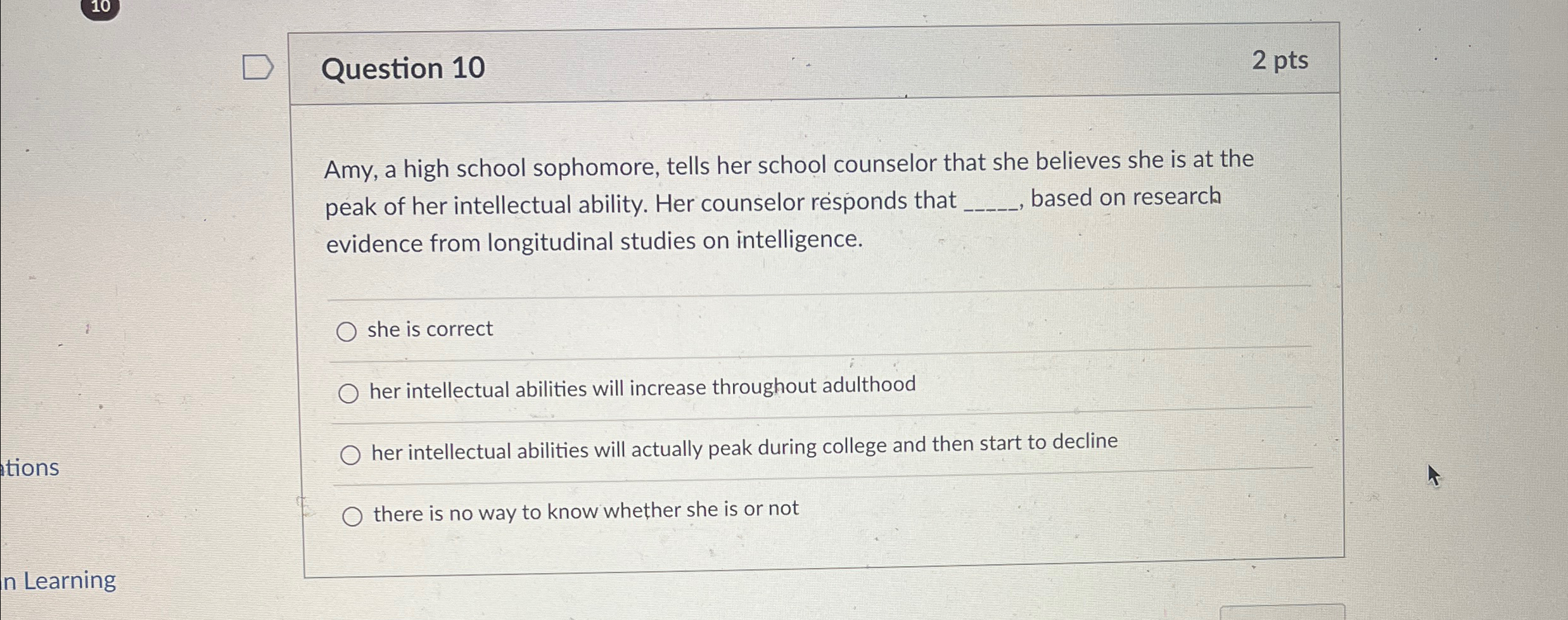 Solved Question 102 ﻿ptsAmy, a high school sophomore, tells | Chegg.com