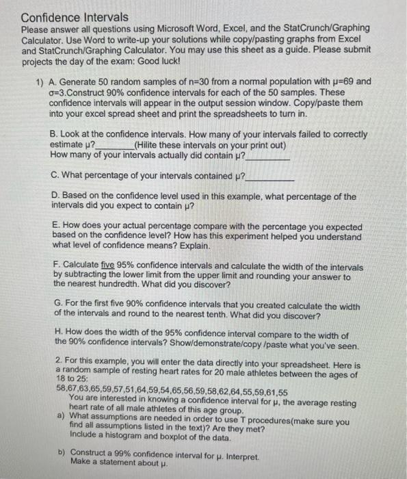 Solved Confidence Intervals Please answer all questions | Chegg.com