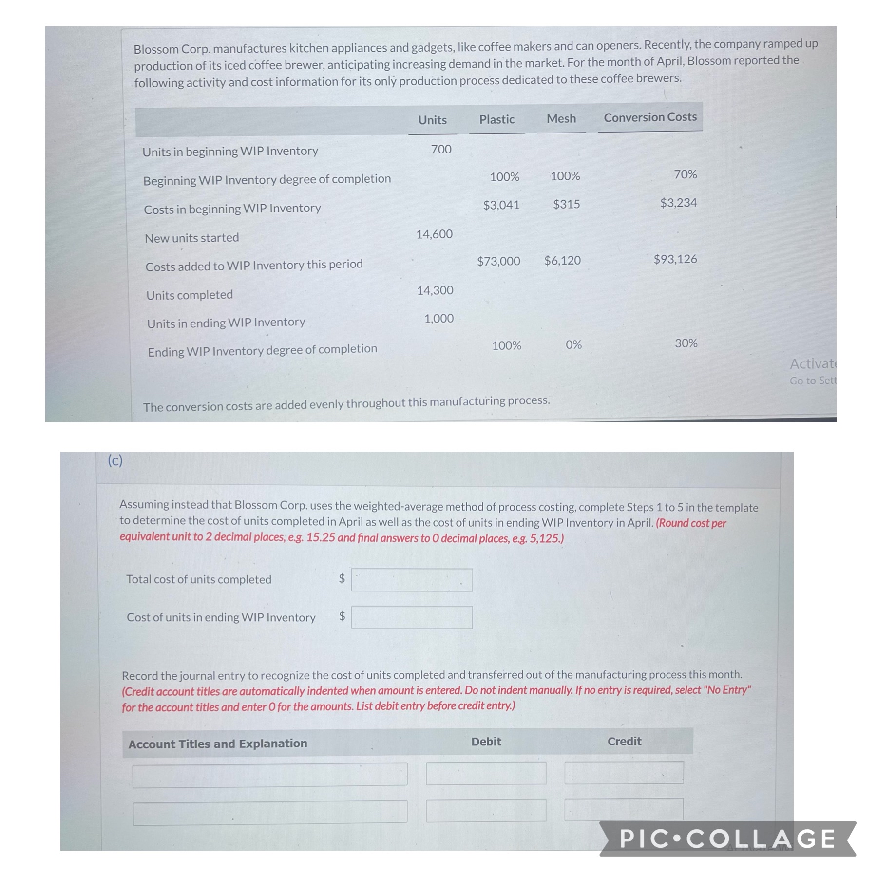 Solved Blossom Corp. manufactures kitchen appliances and | Chegg.com