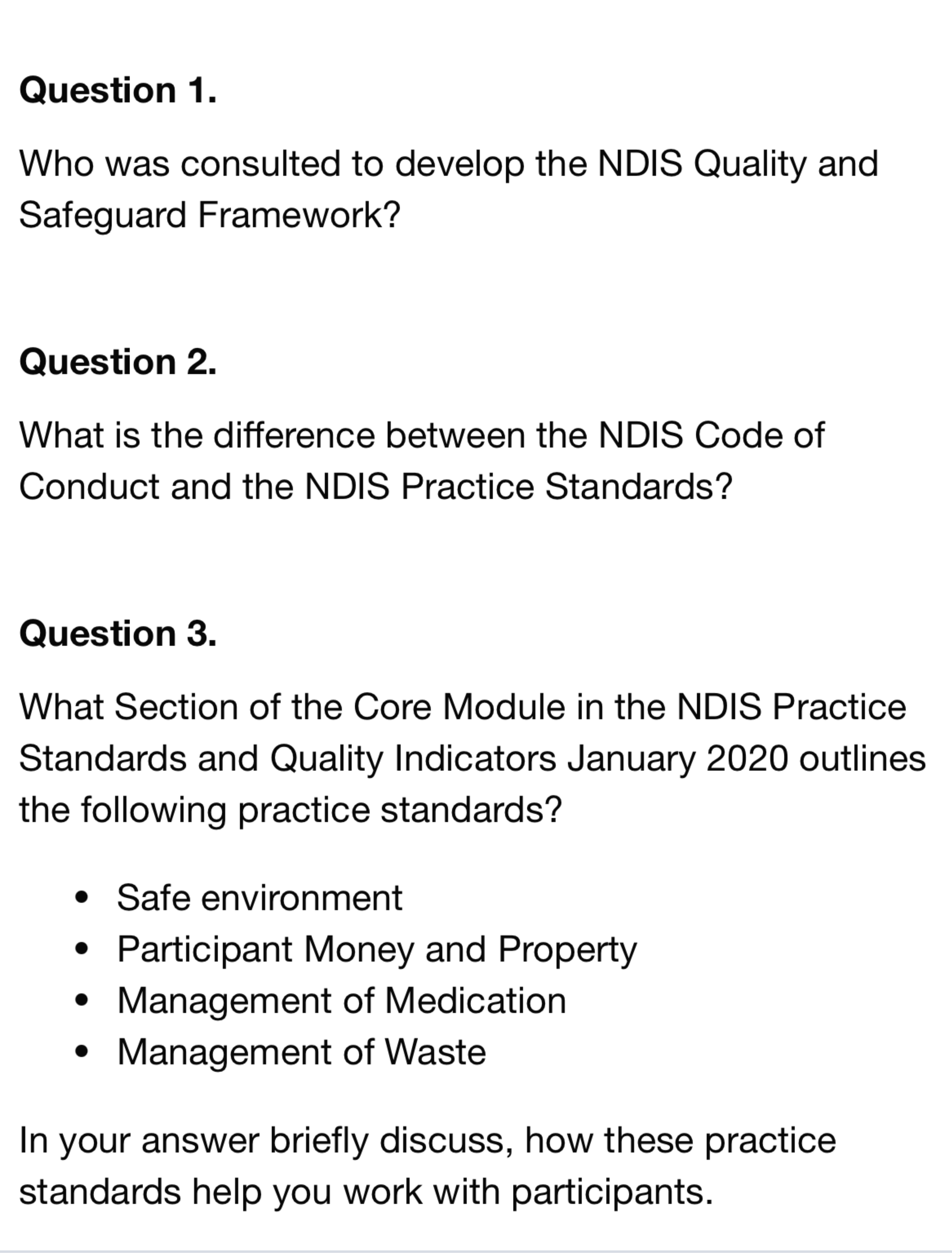 Solved Question 1.Who was consulted to develop the NDIS | Chegg.com