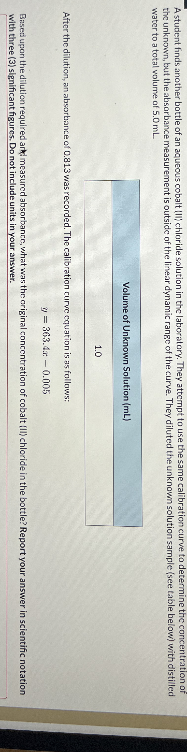 Solved A student finds another bottle of an aqueous cobalt | Chegg.com