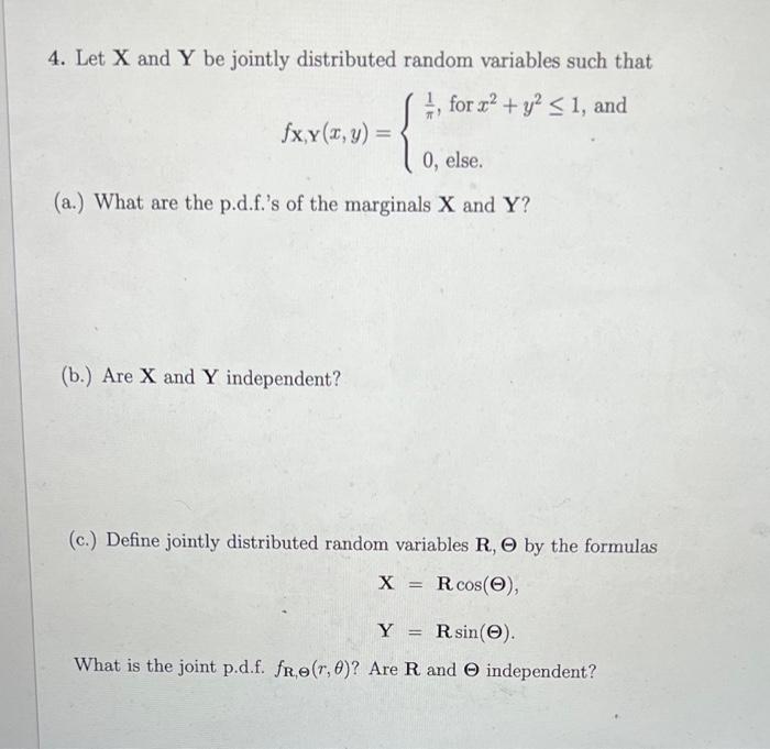 Solved 4. Let X and Y be jointly distributed random | Chegg.com