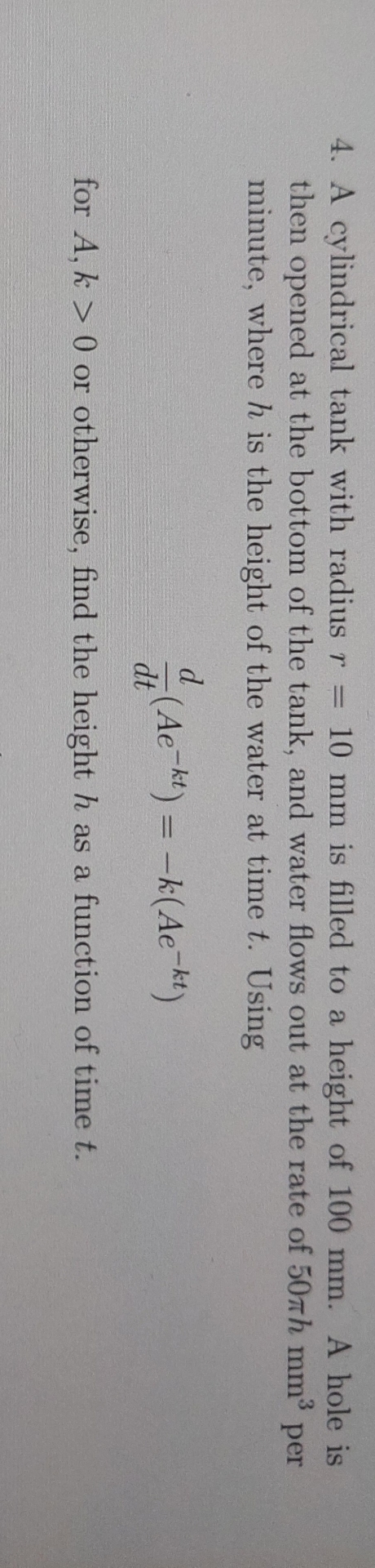 Solved A cylindrical tank with radius r=10mm ﻿is filled to a | Chegg.com