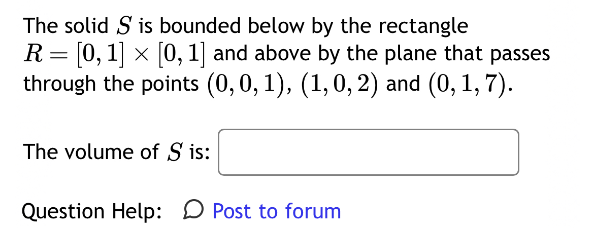 Solved The solid S ﻿is bounded below by the rectangle | Chegg.com