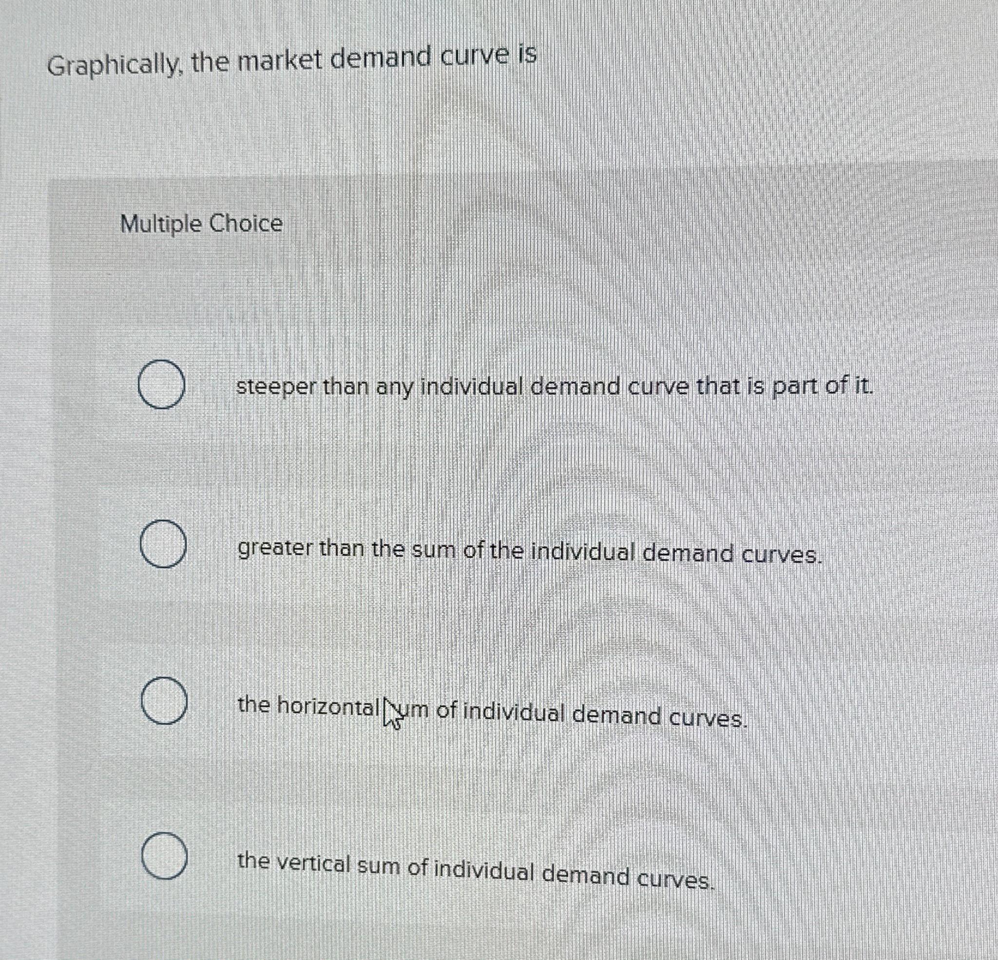 Solved Graphically, the market demand curve isMultiple | Chegg.com