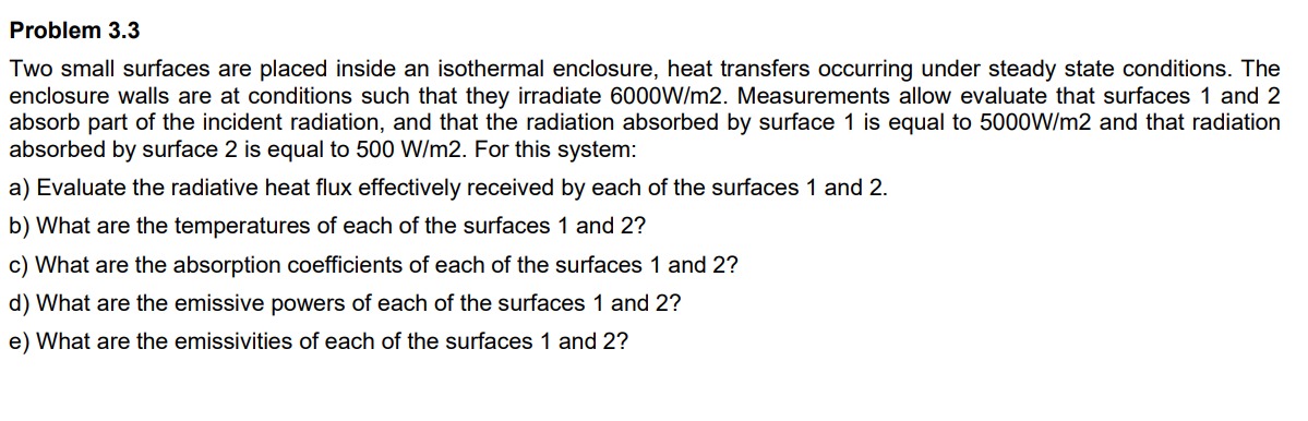Solved Problem 3.3Two small surfaces are placed inside an | Chegg.com