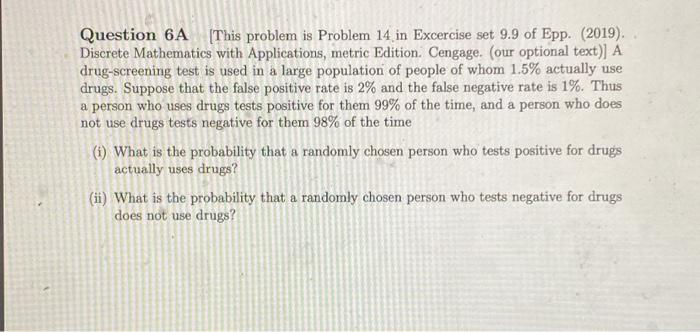 Question 6A [This problem is Problem 14 in Excercise | Chegg.com