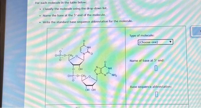 For each molecule in the table below: - Classify the | Chegg.com