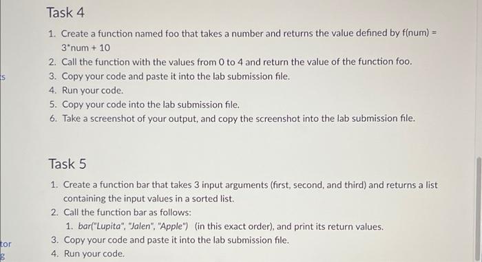 Solved Task 4 1. Create a function named foo that takes a | Chegg.com