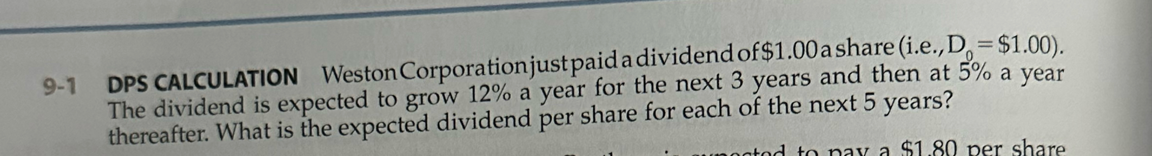 Solved 9-1 ﻿DPS CALCULATION WestonCorporationjust paid | Chegg.com