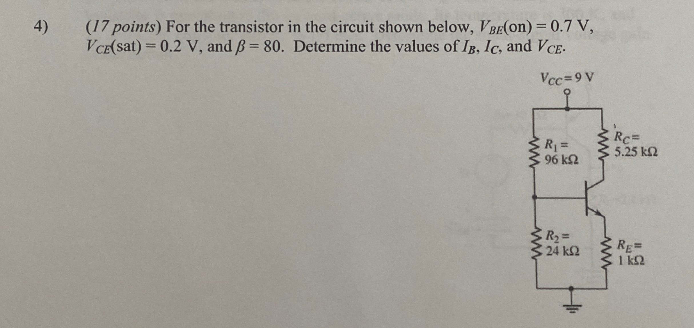 Solved (17 ﻿points) ﻿For the transistor in the circuit shown | Chegg.com