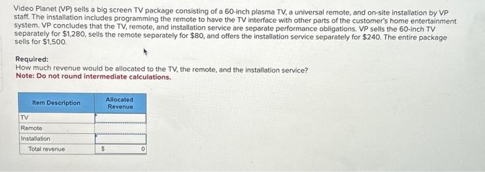 Solved Video Planet (VP) sells a big screen TV package | Chegg.com