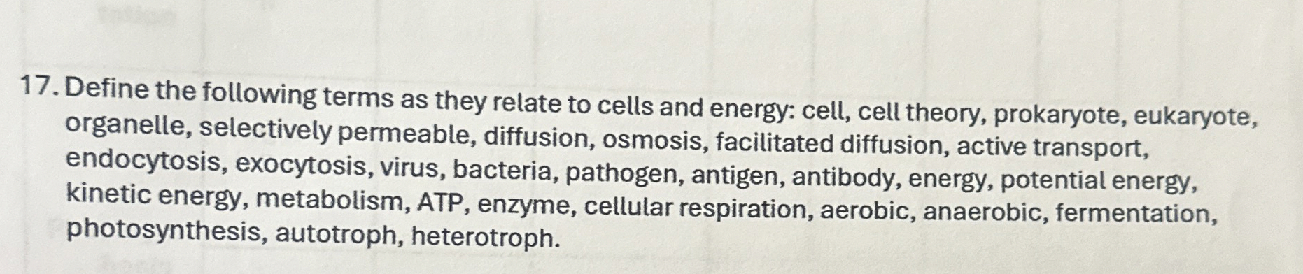 Solved Define the following terms as they relate to cells | Chegg.com