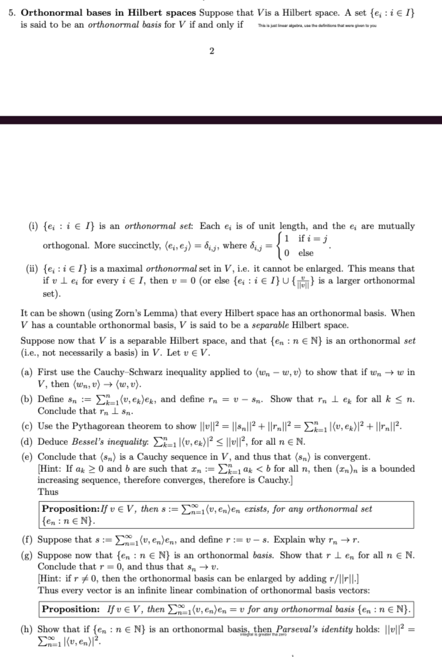 Solved Orthonormal bases in Hilbert spaces Suppose that V | Chegg.com