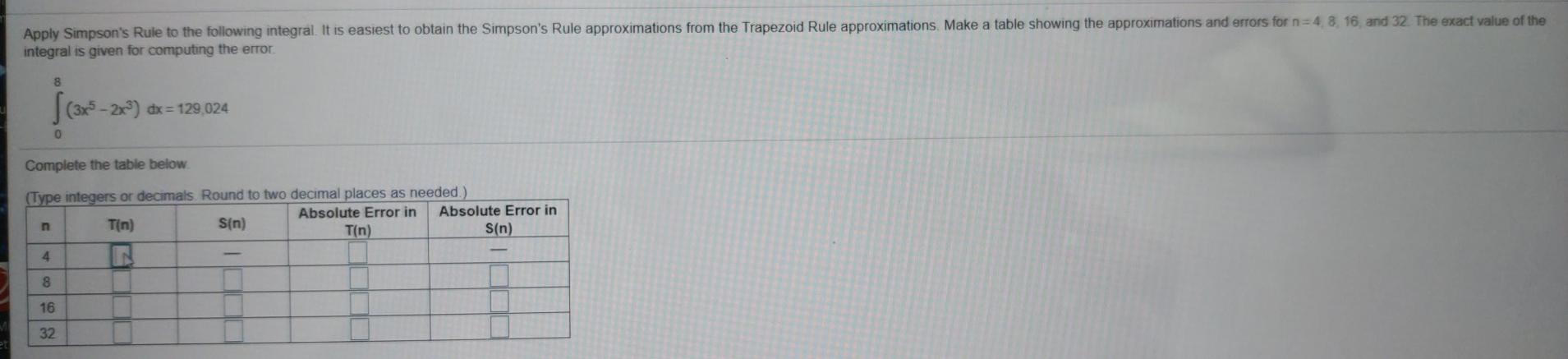 Solved Apply Simpson's Rule to the following integral. It is | Chegg.com