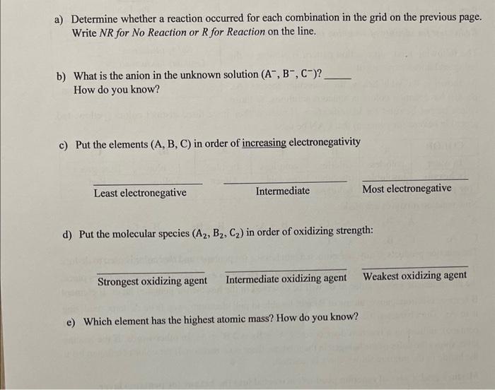 Solved Pre-Laboratory Assignment Patterns in redox and | Chegg.com