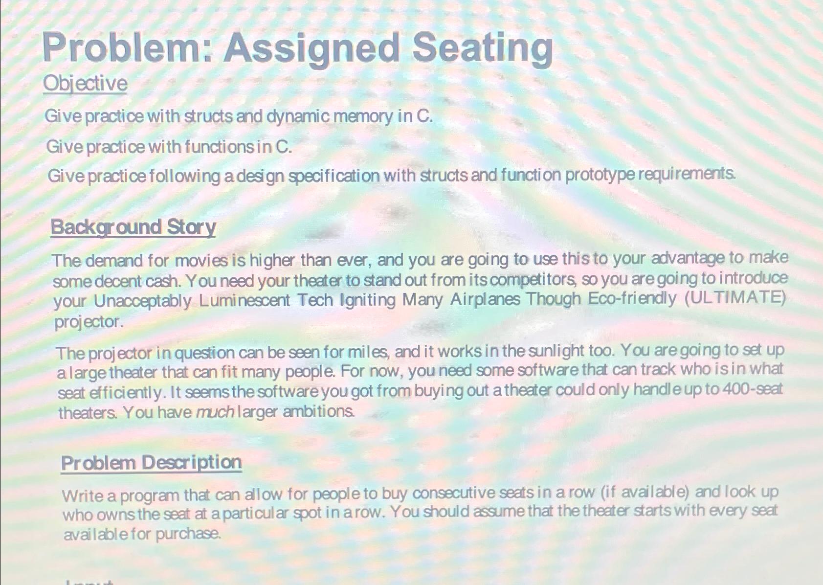 Solved Problem: Assigned SeatingObjectiveGive practice with | Chegg.com