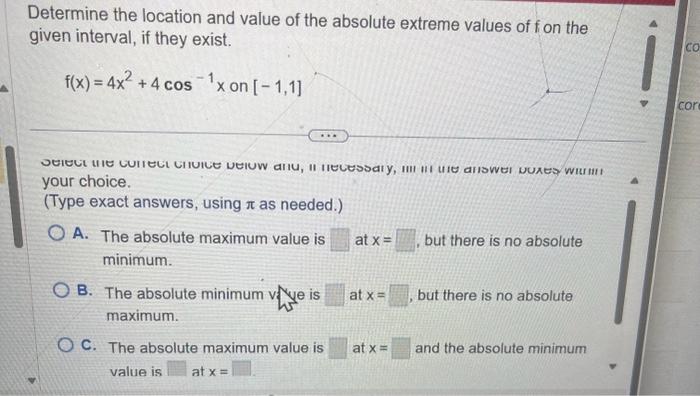Solved Determine the location and value of the absolute | Chegg.com