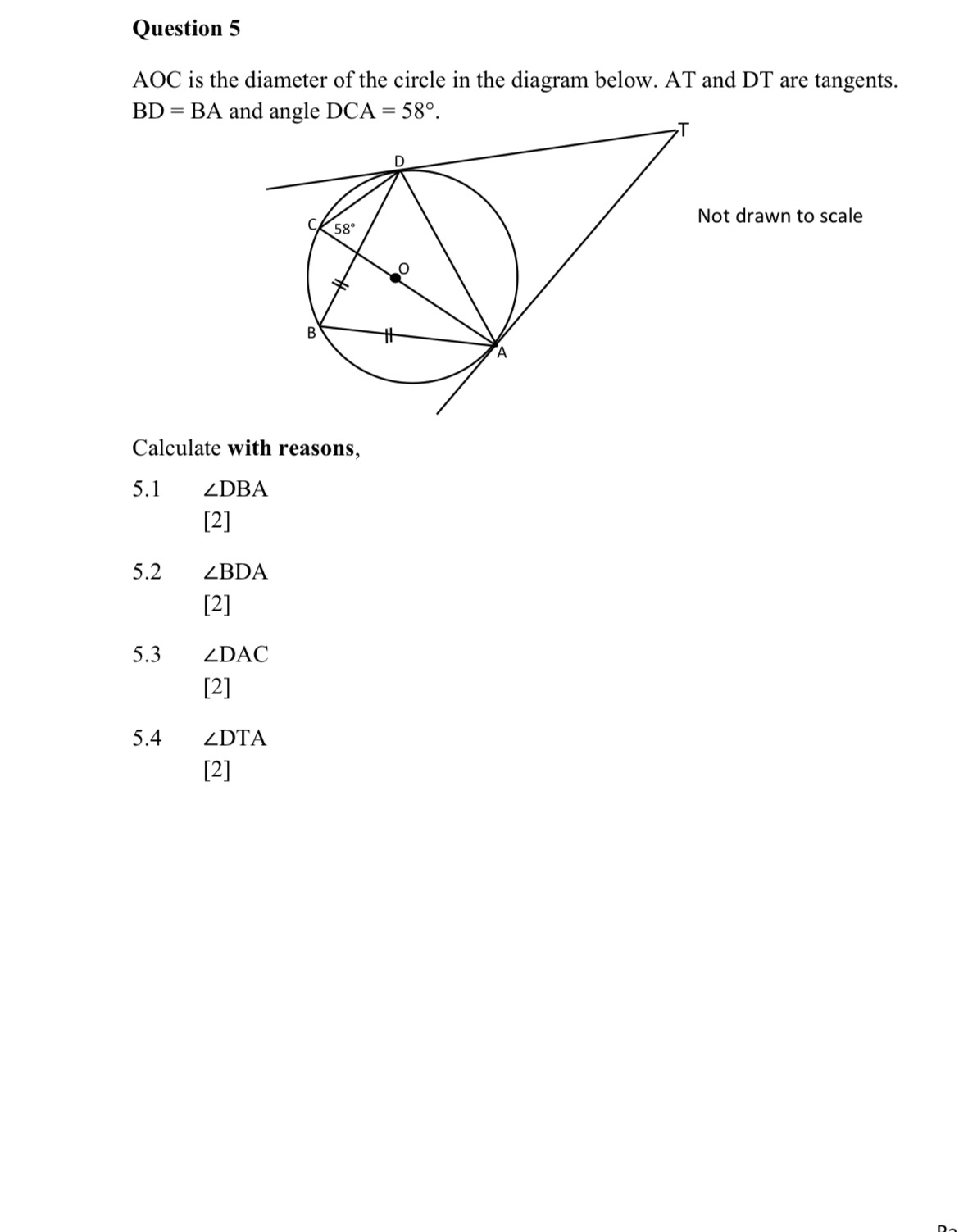 Solved Question 5AOC is the diameter of the circle in the | Chegg.com