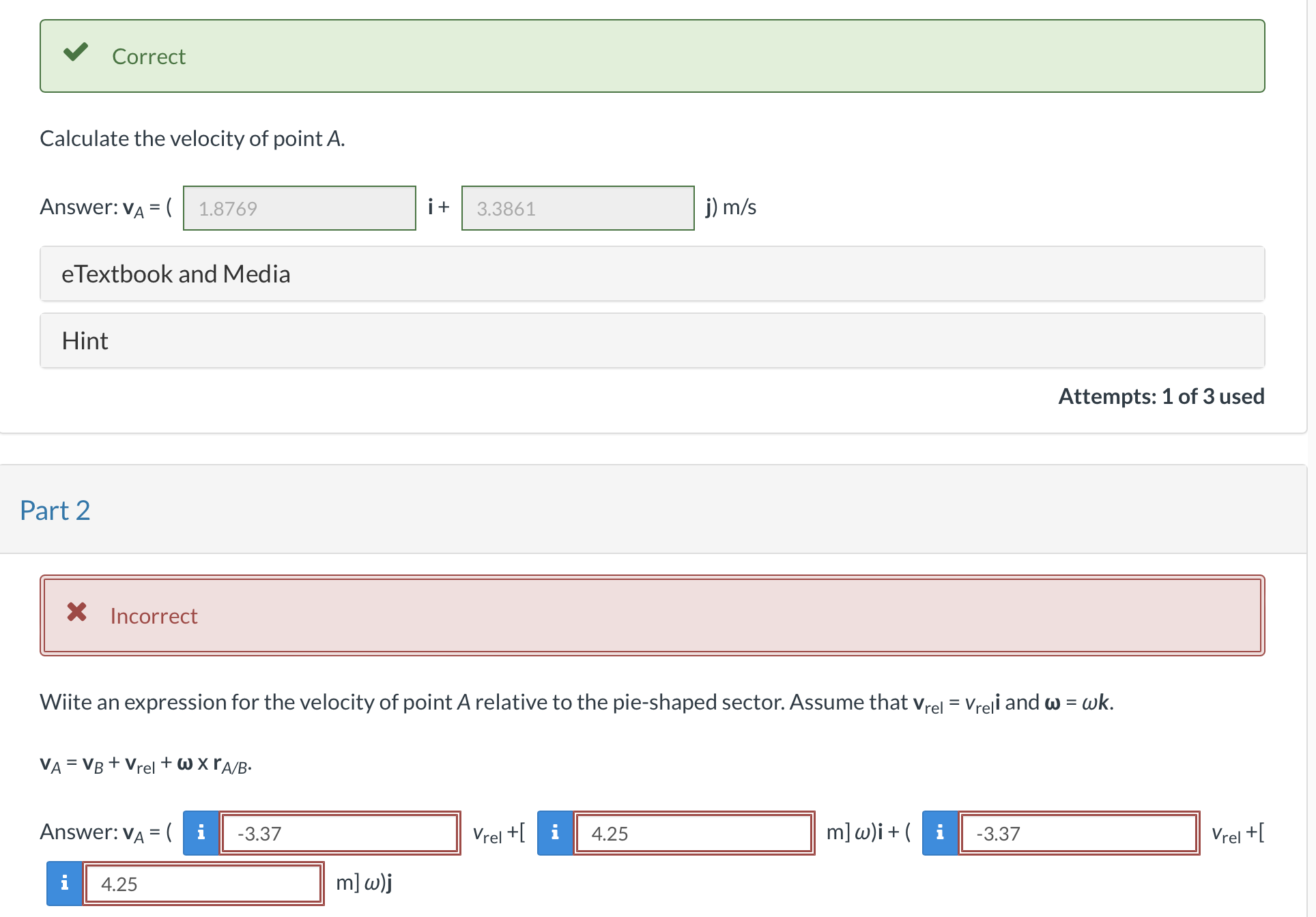Solved CorrectCalculate the velocity of ﻿point A.Answer: | Chegg.com