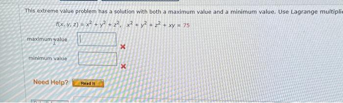 Solved This extreme value problem has a solution with both a | Chegg.com