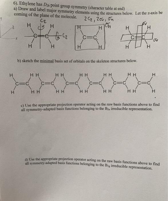 6). Ethylene has D2h point group symmetry (character | Chegg.com