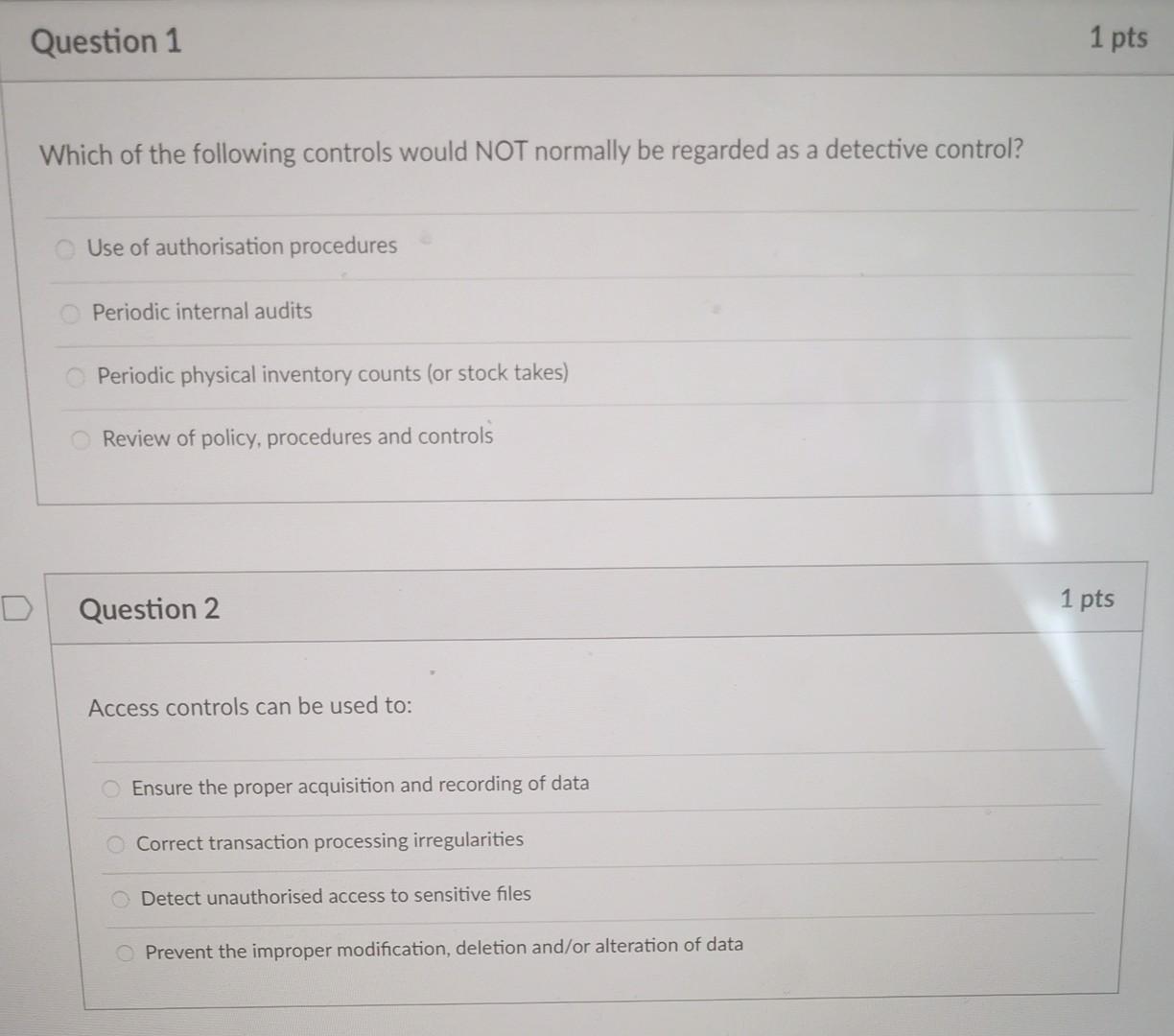 Solved Question 1 1 pts Which of the following controls | Chegg.com