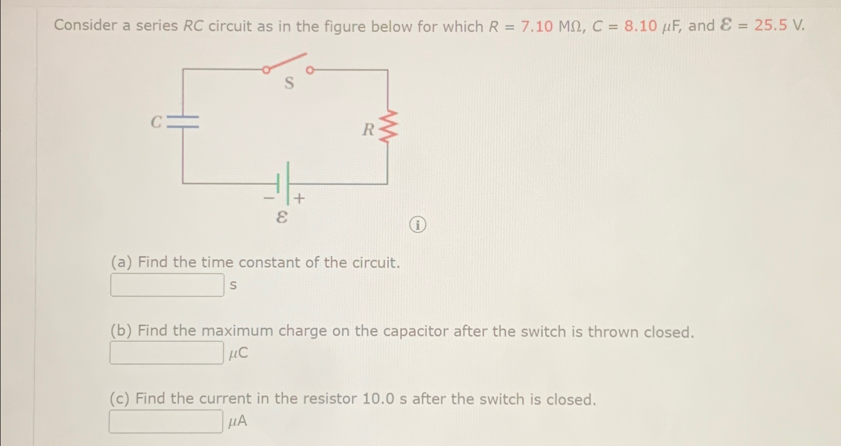 Consider a series RC ﻿circuit as in the figure below | Chegg.com