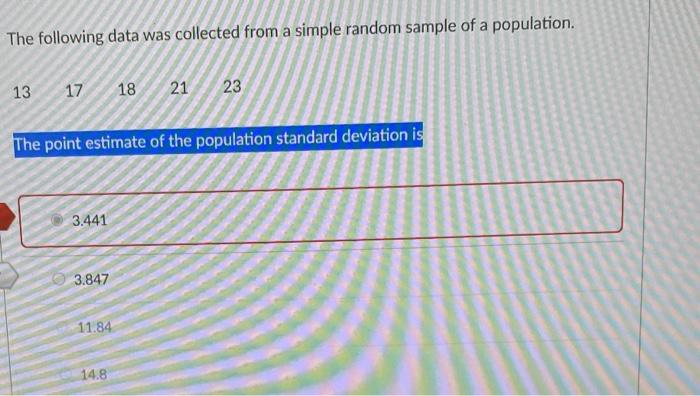 Solved The following data was collected from a simple random | Chegg.com