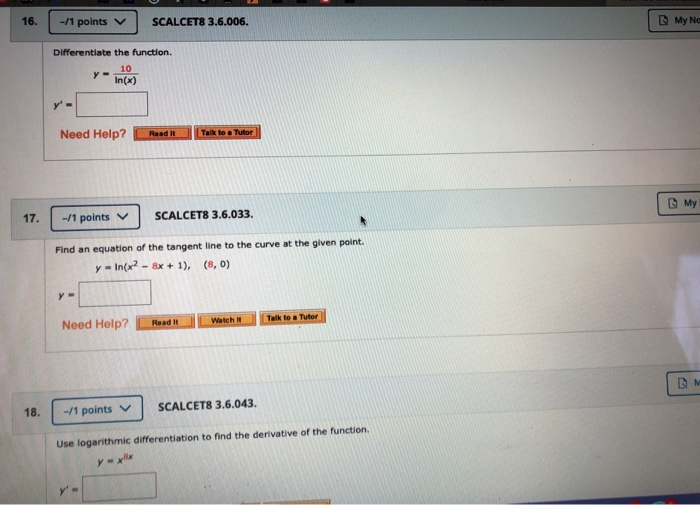 Solved 16. - 1 points SCALCET8 3.6.006. My NC Differentiate | Chegg.com