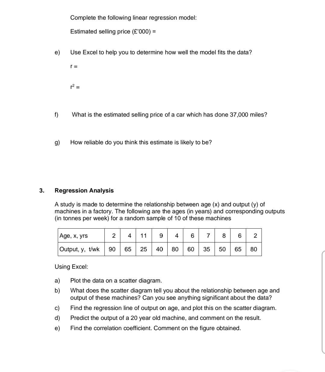 Use Excel to complete the following exercises. 1. | Chegg.com