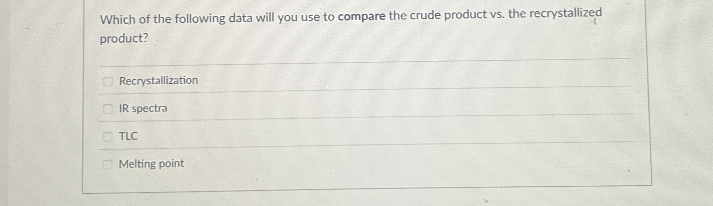 Solved Which of the following data will you use to compare | Chegg.com