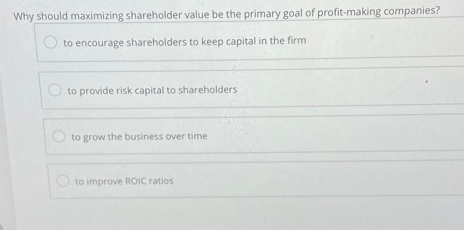 Solved Why should maximizing shareholder value be the | Chegg.com