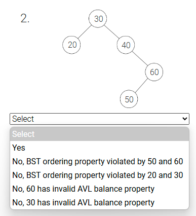 Solved 2.SelectSelectYesNo, ﻿BST ordering property violated | Chegg.com