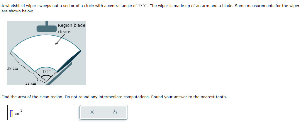 Solved A windshield wiper sweeps out a sector of a circle | Chegg.com